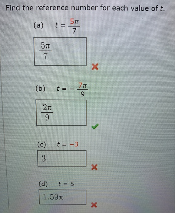 Solved Find the reference number for each value of t. (a) t= | Chegg.com