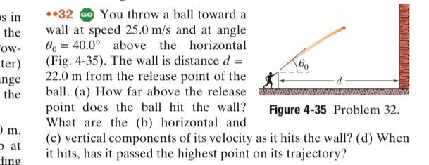Solved - 32 You throw a ball toward a wall at speed 25.0 m/s | Chegg.com