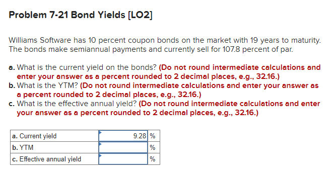 Solved Problem 7-21 ﻿Bond Yields [LO2]Williams Software has | Chegg.com