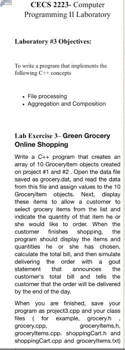 CECS 2223- Computer Programming II Laboratory | Chegg.com