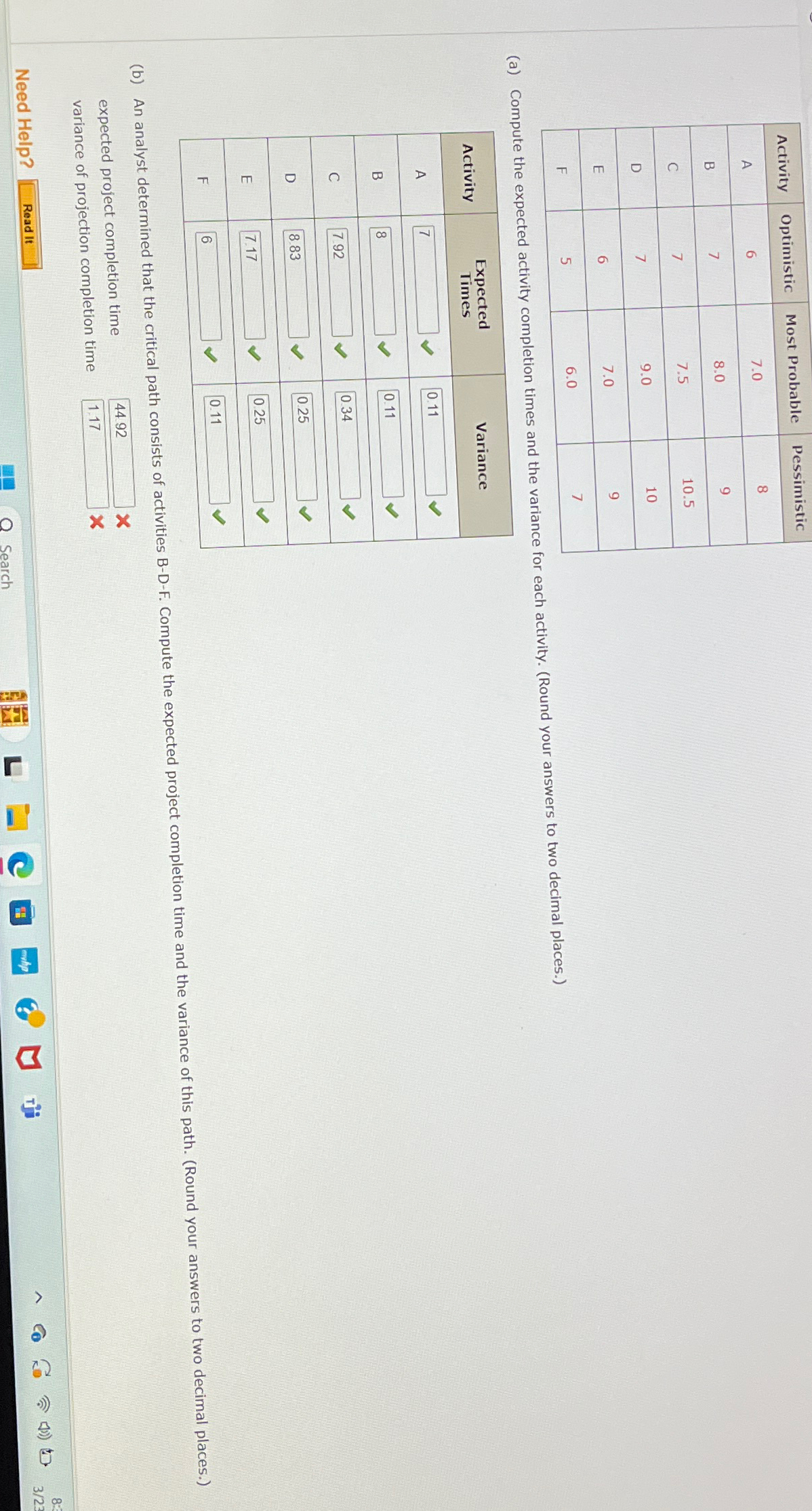Solved Table[[activity Optimistic Most
