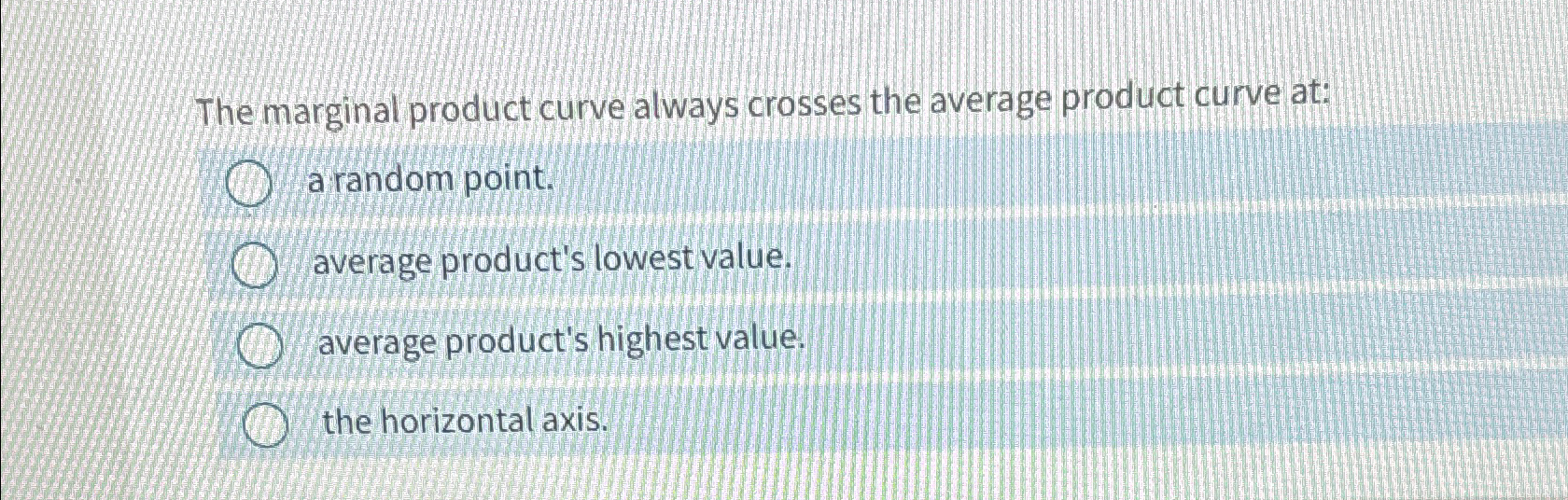 Solved The marginal product curve always crosses the average | Chegg.com
