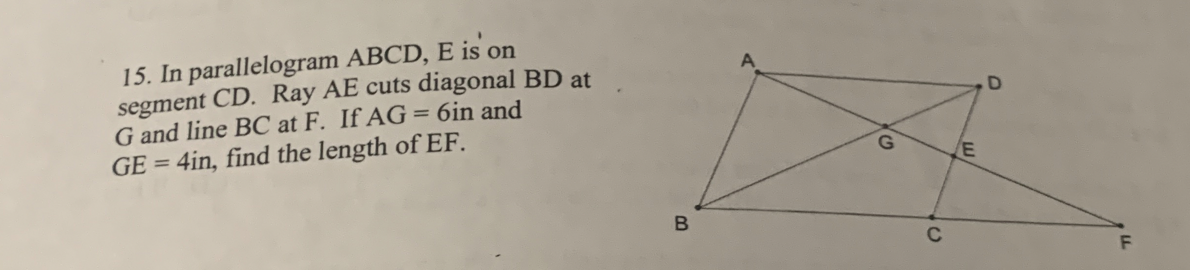Solved In parallelogram ABCD,E ﻿is on segment CD. ﻿Ray AE | Chegg.com