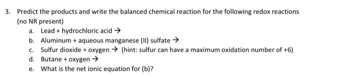 Solved 3. Predict the products and write the balanced | Chegg.com