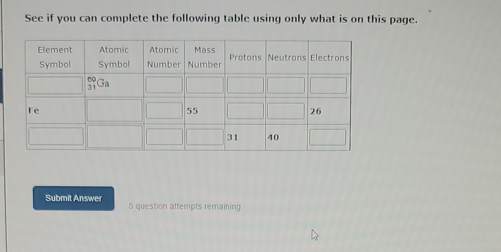 Solved See If You Can Complete The Following Table Using Chegg