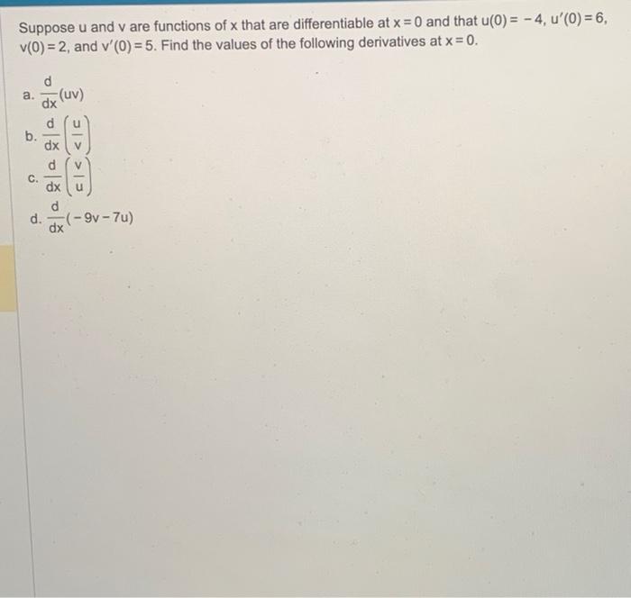Solved Suppose u and v are functions of x that are | Chegg.com