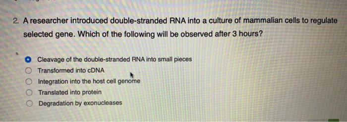 Solved 2. A researcher introduced double-stranded RNA into a | Chegg.com