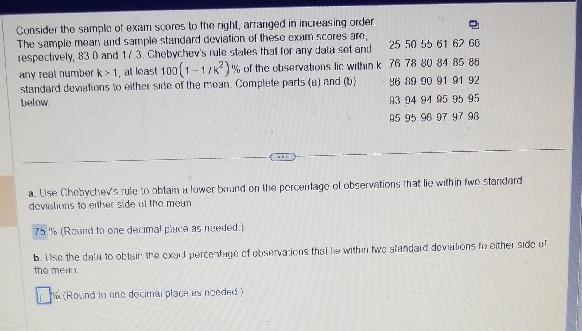 Solved Consider the sample of exam scores to the right, | Chegg.com