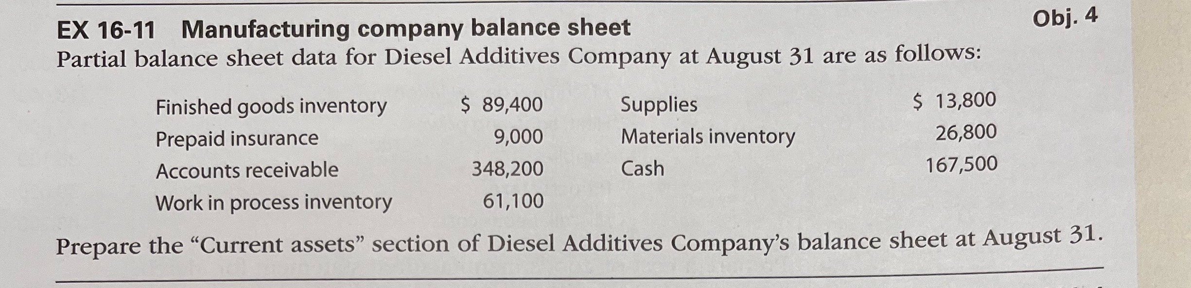 Solved Ex 16 11 ﻿manufacturing Company Balance Sheetobj 9790