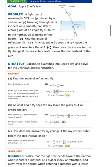 Solved EXAMPLE 22.2 Angle of Refraction for Glas GOAL Apply | Chegg.com