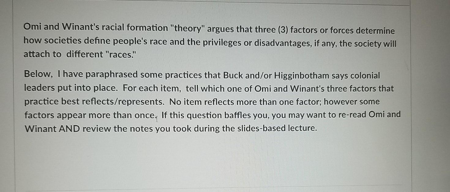 Solved Omi and Winant's racial formation "theory" argues | Chegg.com