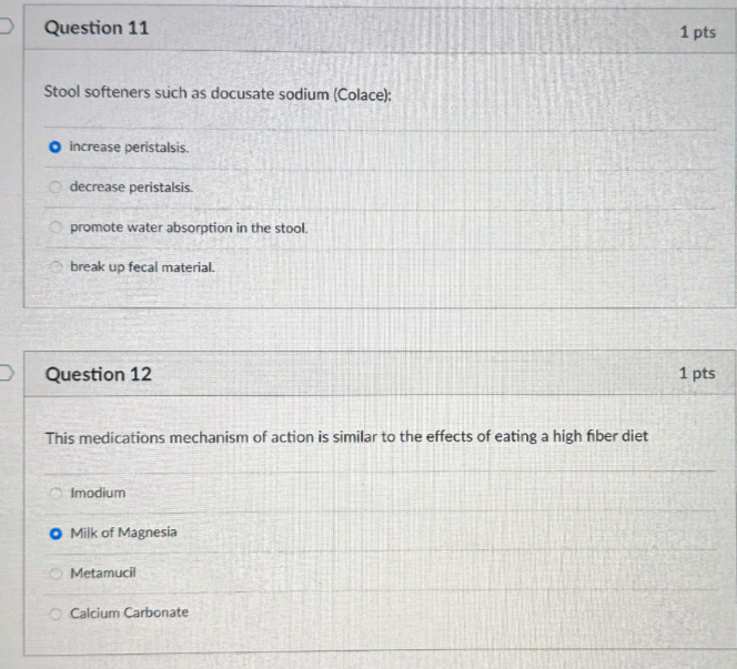 Solved Question 111 ﻿ptsStool softeners suich as docusate | Chegg.com