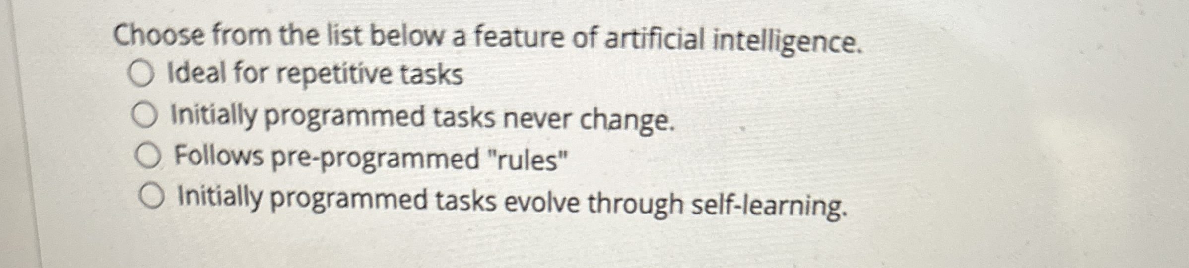Solved Choose from the list below a feature of artificial | Chegg.com