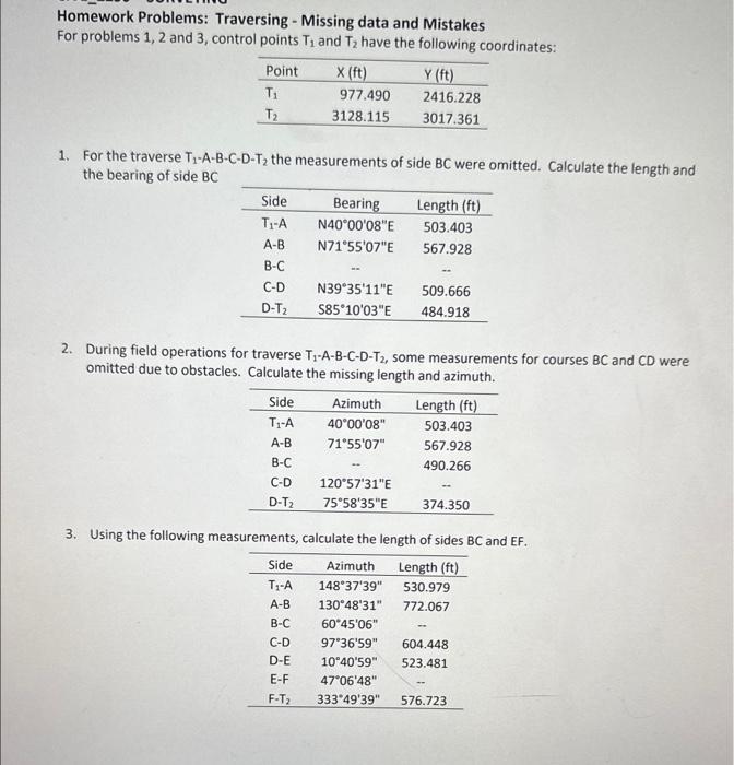 Solved Homework Problems: Traversing - Missing data and | Chegg.com