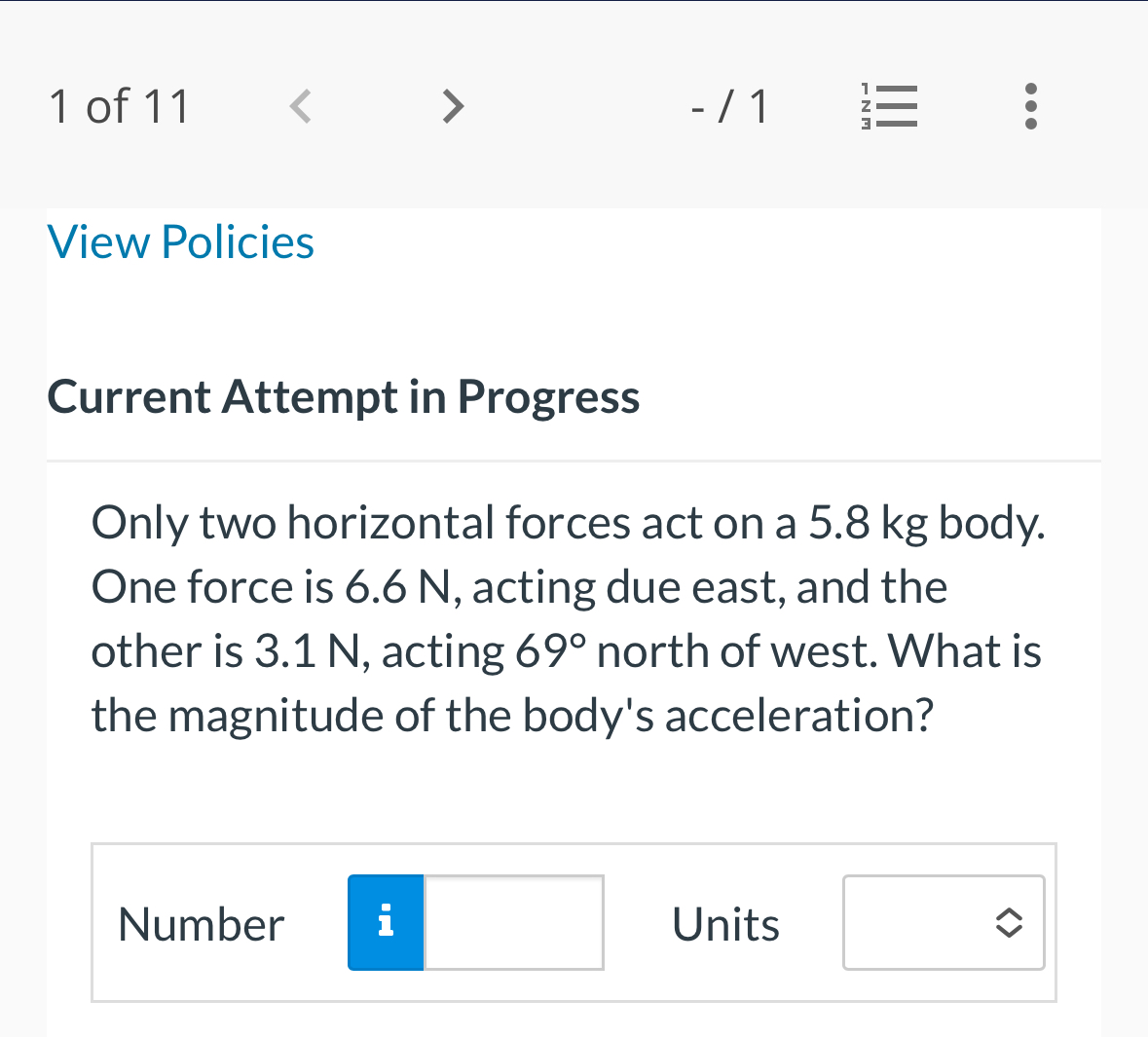 Solved 1 ﻿of 11-1:View PoliciesCurrent Attempt in | Chegg.com