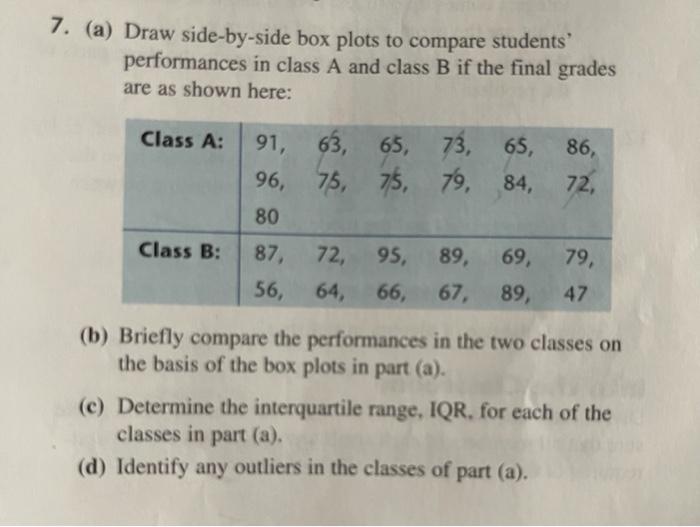 Solved 7. (a) Draw side-by-side box plots to compare | Chegg.com