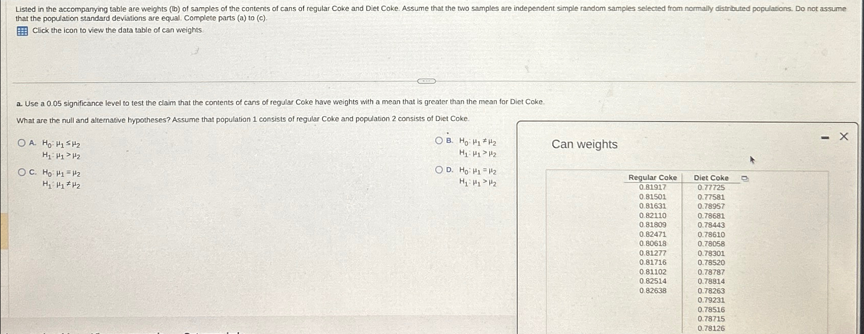 Solved that the population standard deviations are equal. | Chegg.com