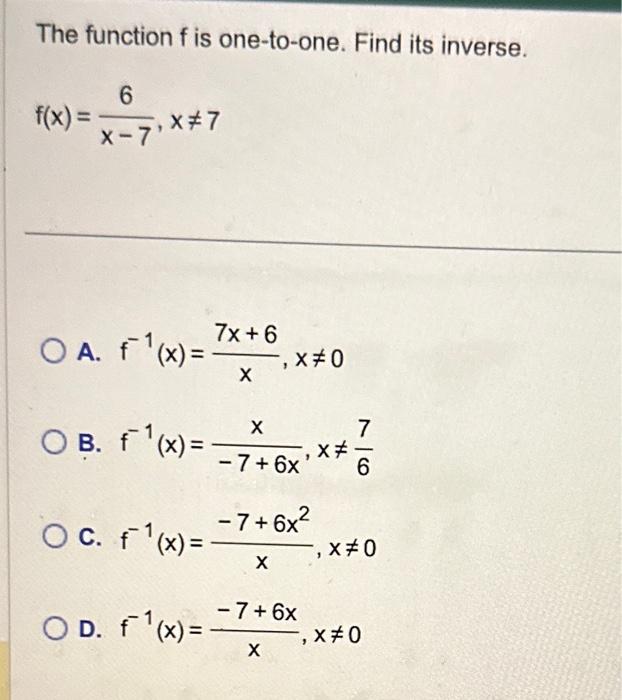 Solved The function f is one-to-one. Find its inverse. | Chegg.com