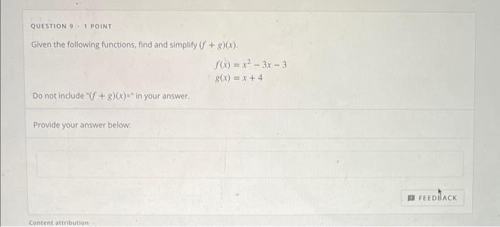 Solved QUESTION 9 - I POINT Given the following functions, | Chegg.com