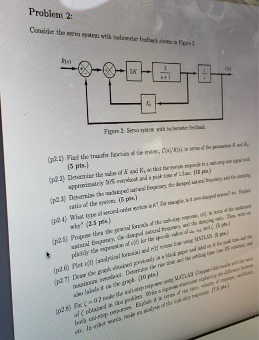 Solved Problem 2: Consider the servo system with tachometer | Chegg.com