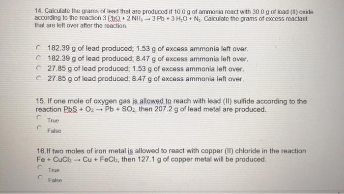 Solved 14. Calculate the grams of lead that are produced if | Chegg.com