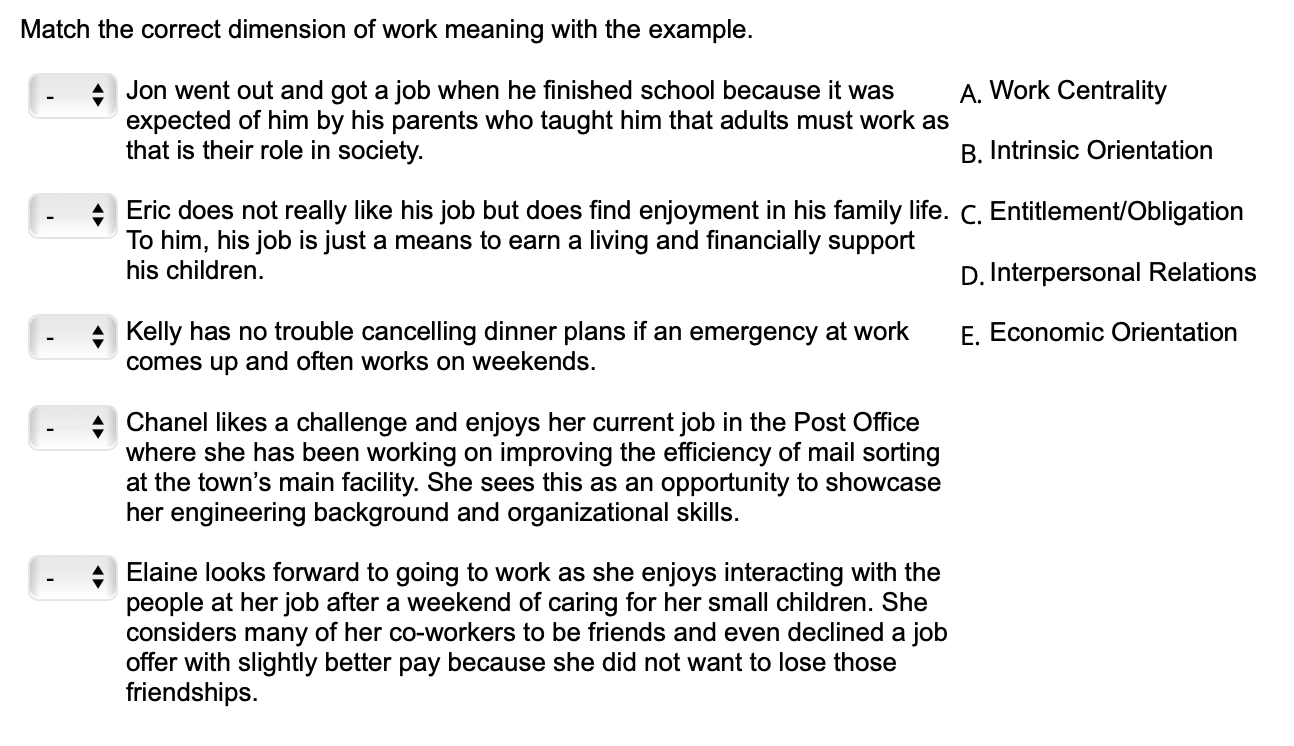 Solved Match the correct dimension of work meaning with the | Chegg.com