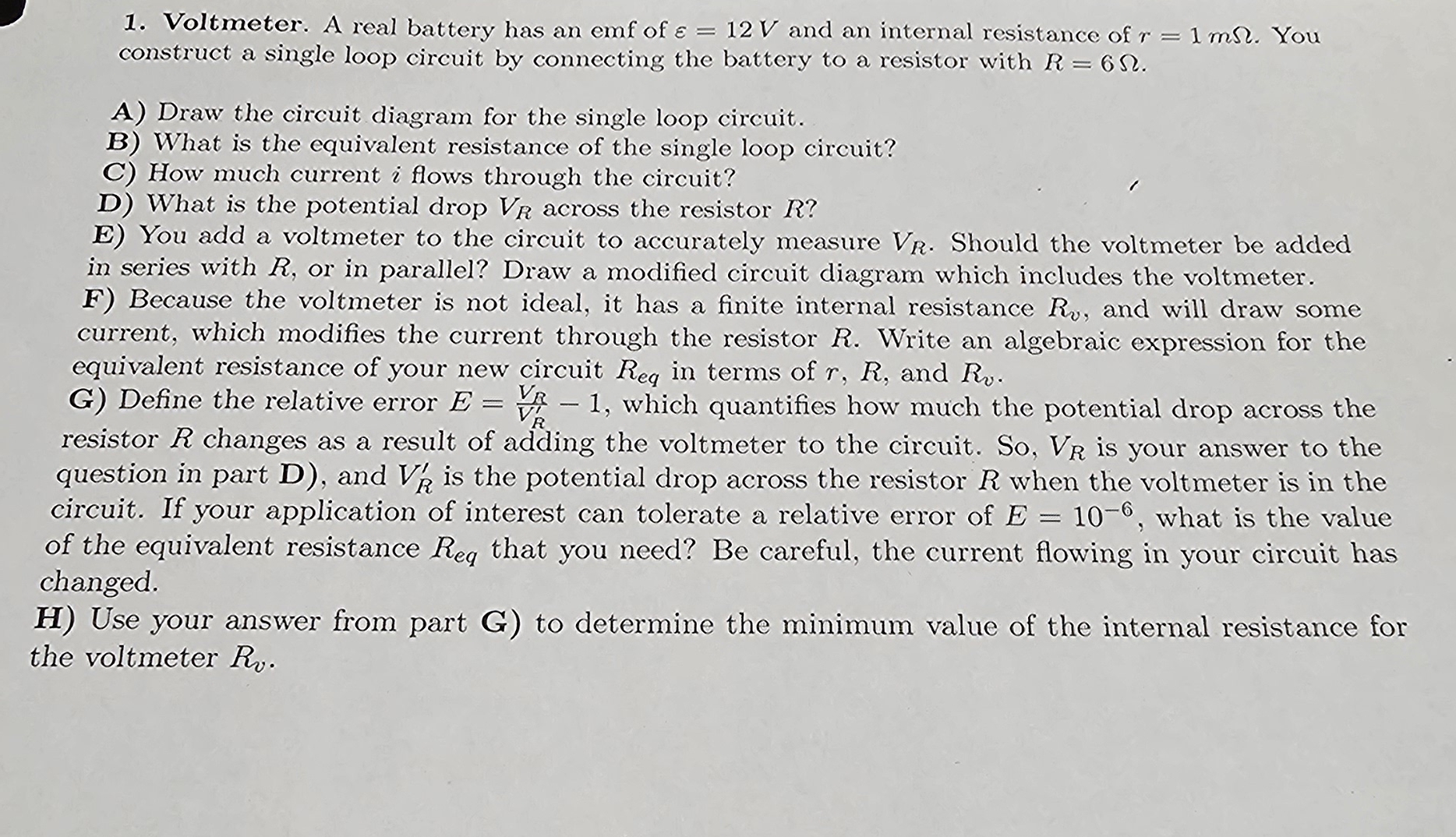 Solved Voltmeter. A real battery has an emf of ε=12V ﻿and an | Chegg.com