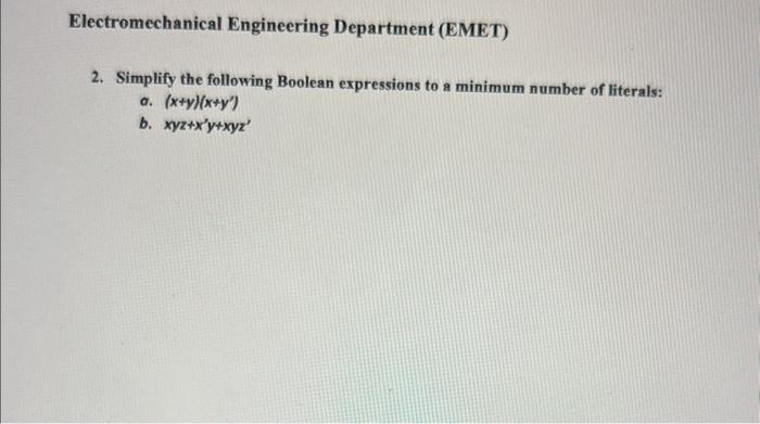 Solved Electromechanical Engineering Department (EMET) 3. | Chegg.com