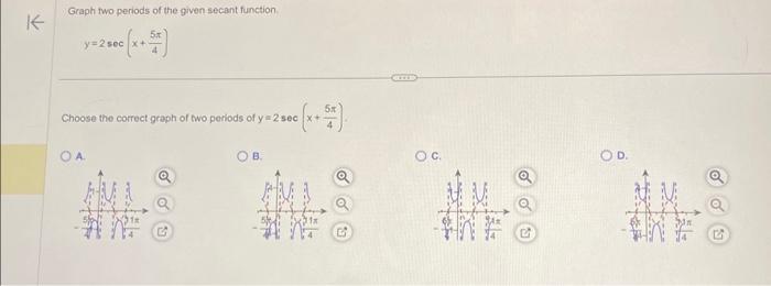 Solved Graph fwo periods of the given secant function | Chegg.com
