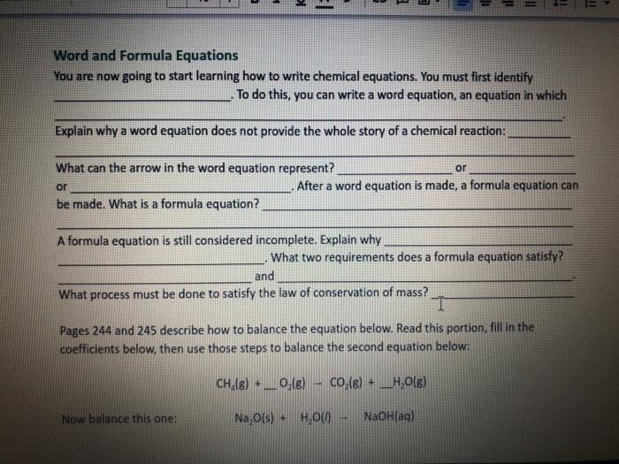 Solved 11 i = } Word and Formula Equations You are now going | Chegg.com