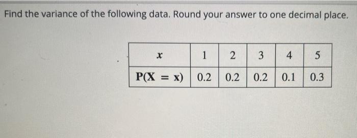 Solved Find the variance of the following data. Round your | Chegg.com