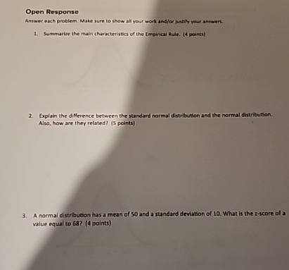 Solved Open ResponseAnswer each problem. Make sure to shaw | Chegg.com
