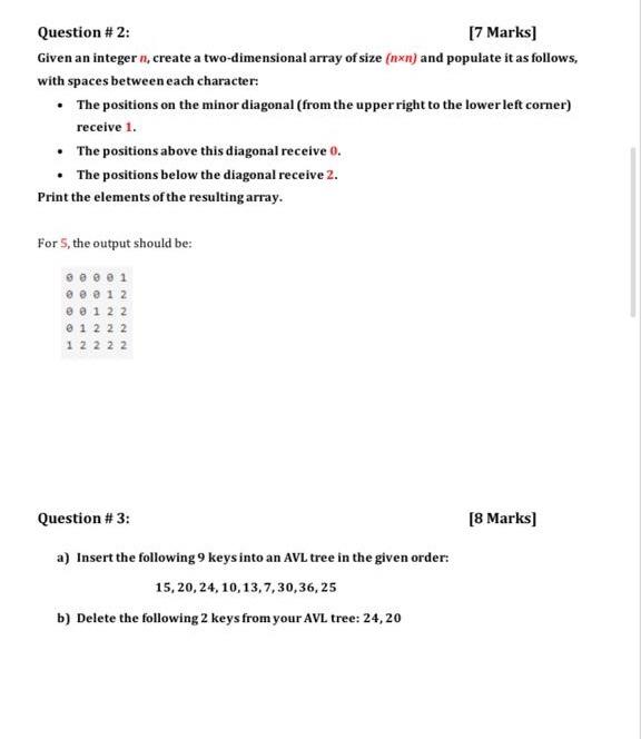 Solved Question # 2: [7 Marks) Given an integer n, create a | Chegg.com