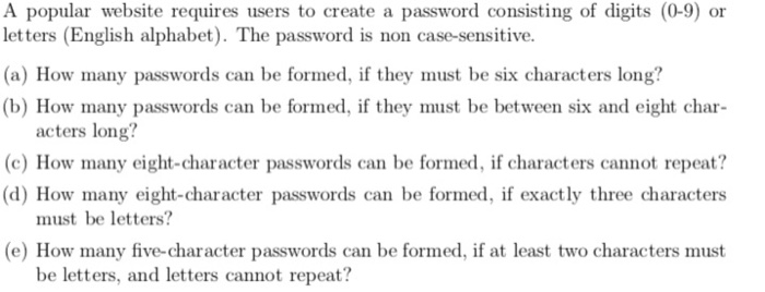 Solved A popular website requires users to create a password | Chegg.com