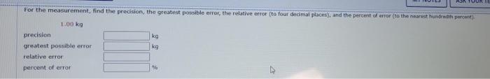 Solved TUURI For the measurement, find the precision, the | Chegg.com