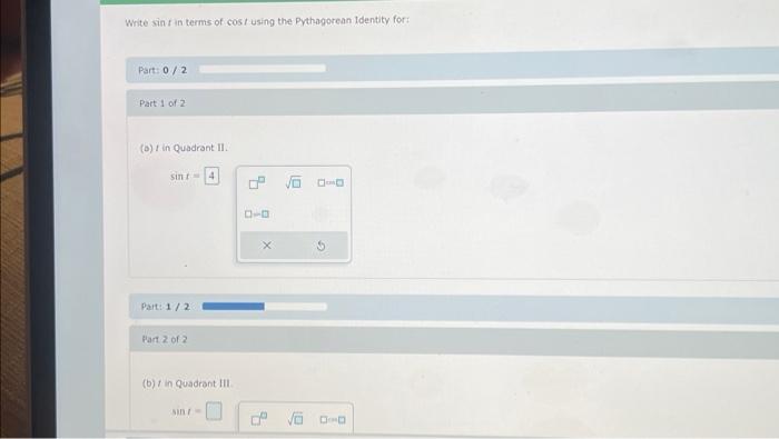 Solved Write sin t in terms of cost using the Pythagorean | Chegg.com