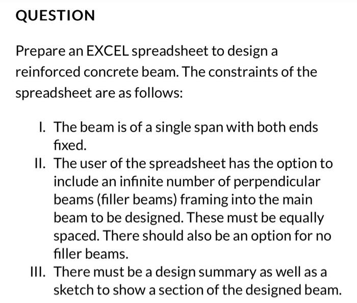 Solved Prepare an EXCEL spreadsheet to design a reinforced | Chegg.com