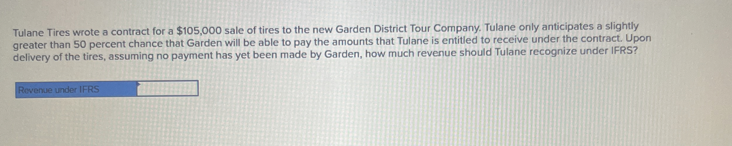 Solved Tulane Tires wrote a contract for a $105,000 ﻿sale of | Chegg.com