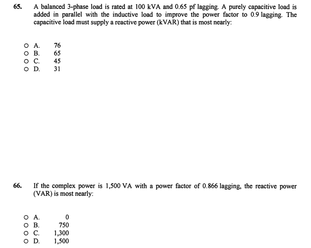 Solved 65. A balanced 3-phase load is rated at 100kVA and | Chegg.com