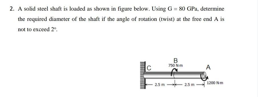Solved 2. A solid steel shaft is loaded as shown in figure | Chegg.com