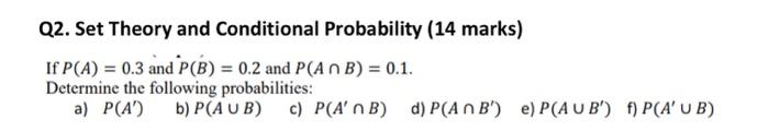 Solved Q2. Set Theory and Conditional Probability (14 marks) | Chegg.com