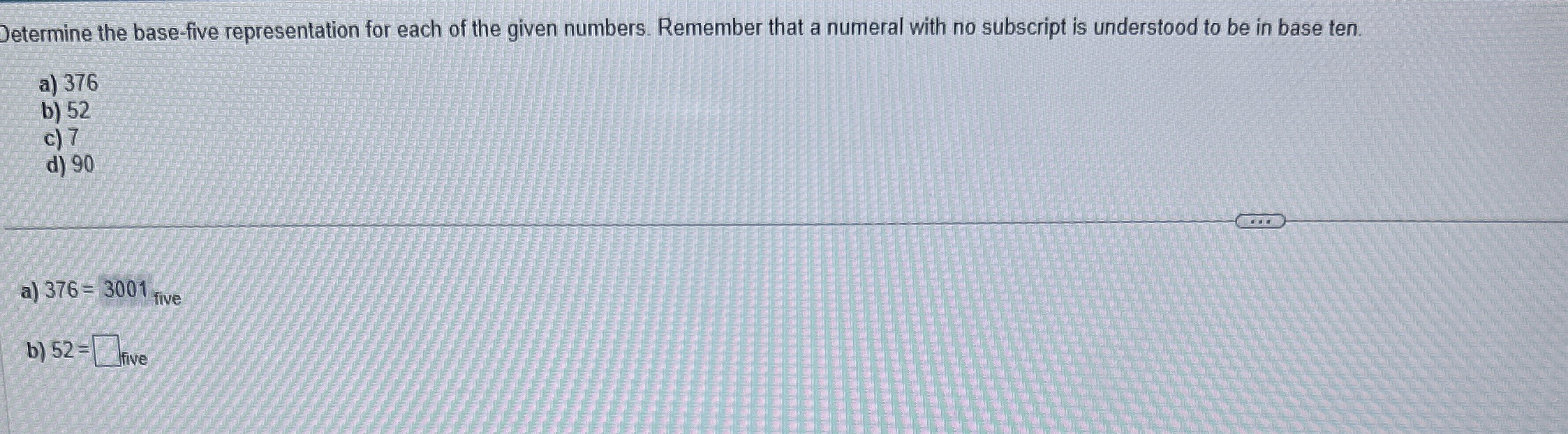 Solved Jetermine the base-five representation for each of | Chegg.com
