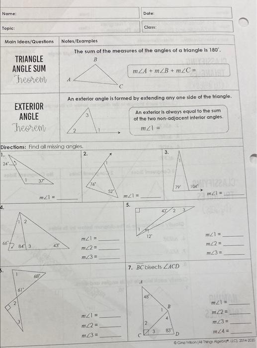 Solved Name: Dale Class: Topic 4-1 Notes/Practice: | Chegg.com
