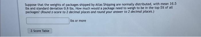 Solved Suppose that the weights of packages shipped by Atlas | Chegg.com