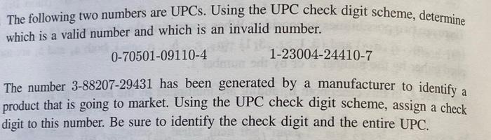 Solved The following two numbers are UPCs. Using the UPC | Chegg.com