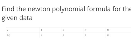 Solved Find the newton polynomial formula for the given data | Chegg.com