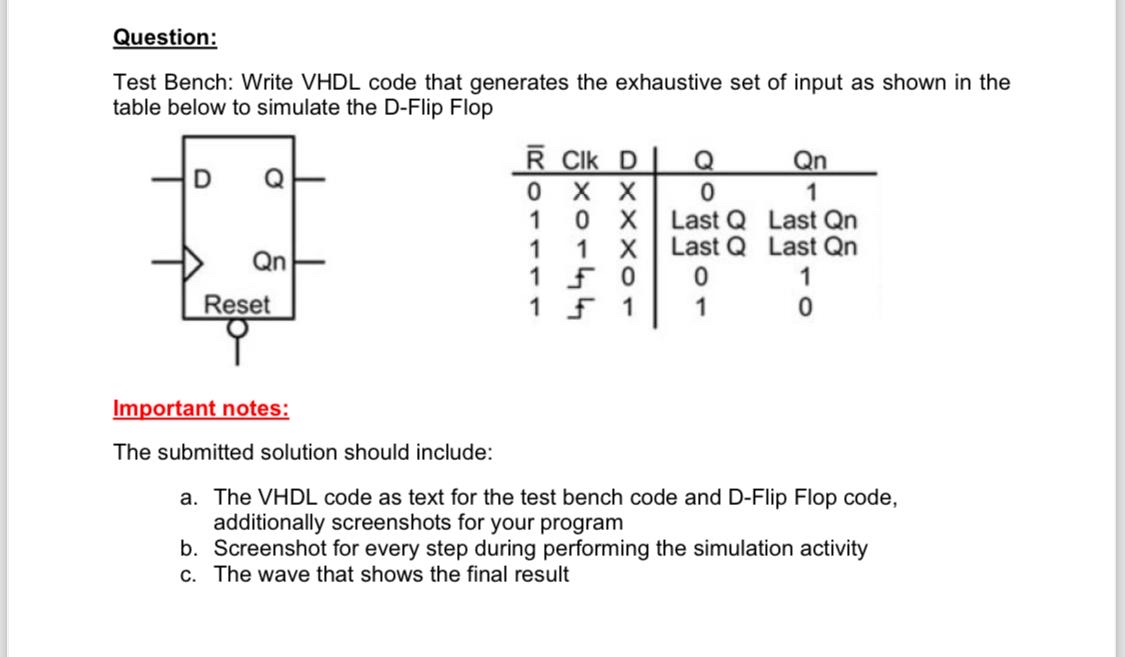 Solved Question:Test Bench: Write VHDL code that generates | Chegg.com