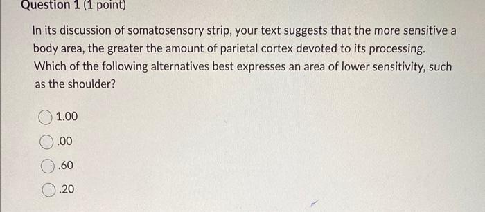 Solved In its discussion of somatosensory strip, your text | Chegg.com