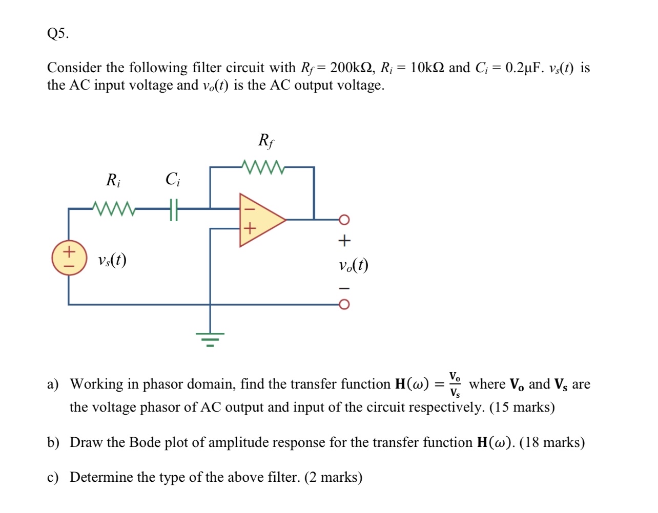 Solved Q5.Consider the following filter circuit with | Chegg.com