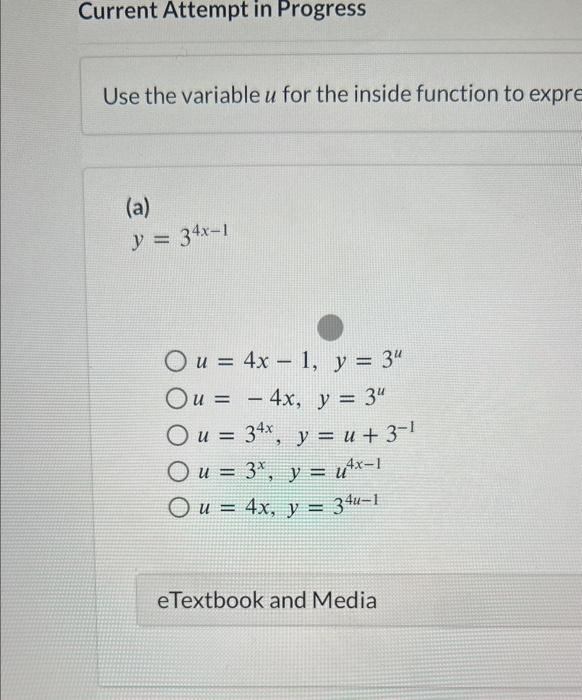 Solved Current Attempt in Progress Use the variable u for | Chegg.com